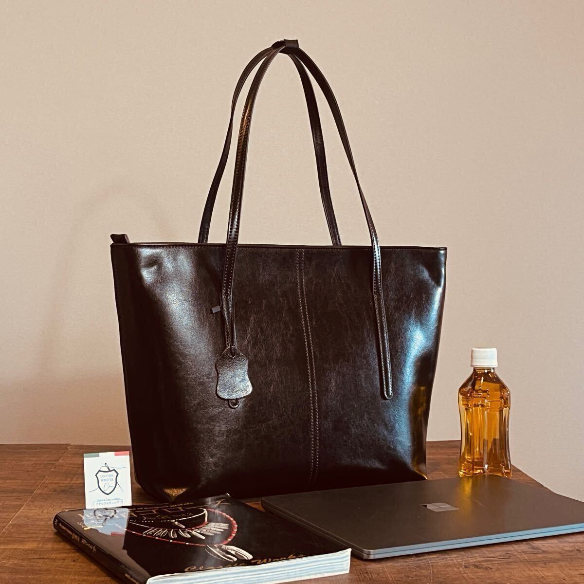 Yahoo!オークション - ダークブラウン トートバッグ 本革 ハンドメイド...