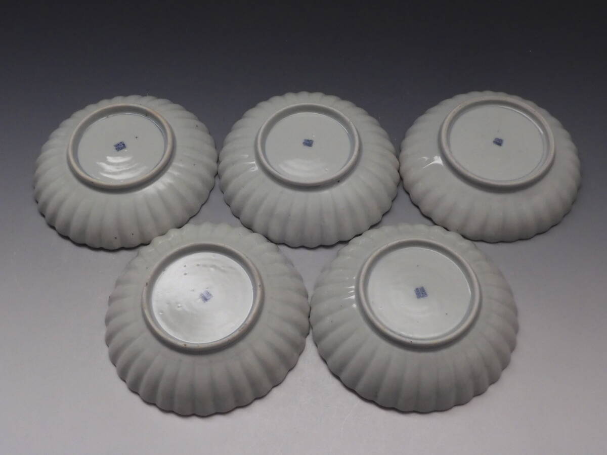 Yahoo!オークション - 梗 古伊万里 染付 葉文 輪花 皿 5客 13.5㎝ 無...