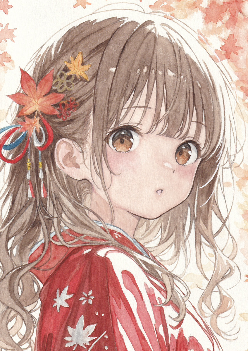 Yahoo!オークション - 一点物 手描き オリジナル 透明水彩 「もみじ色...