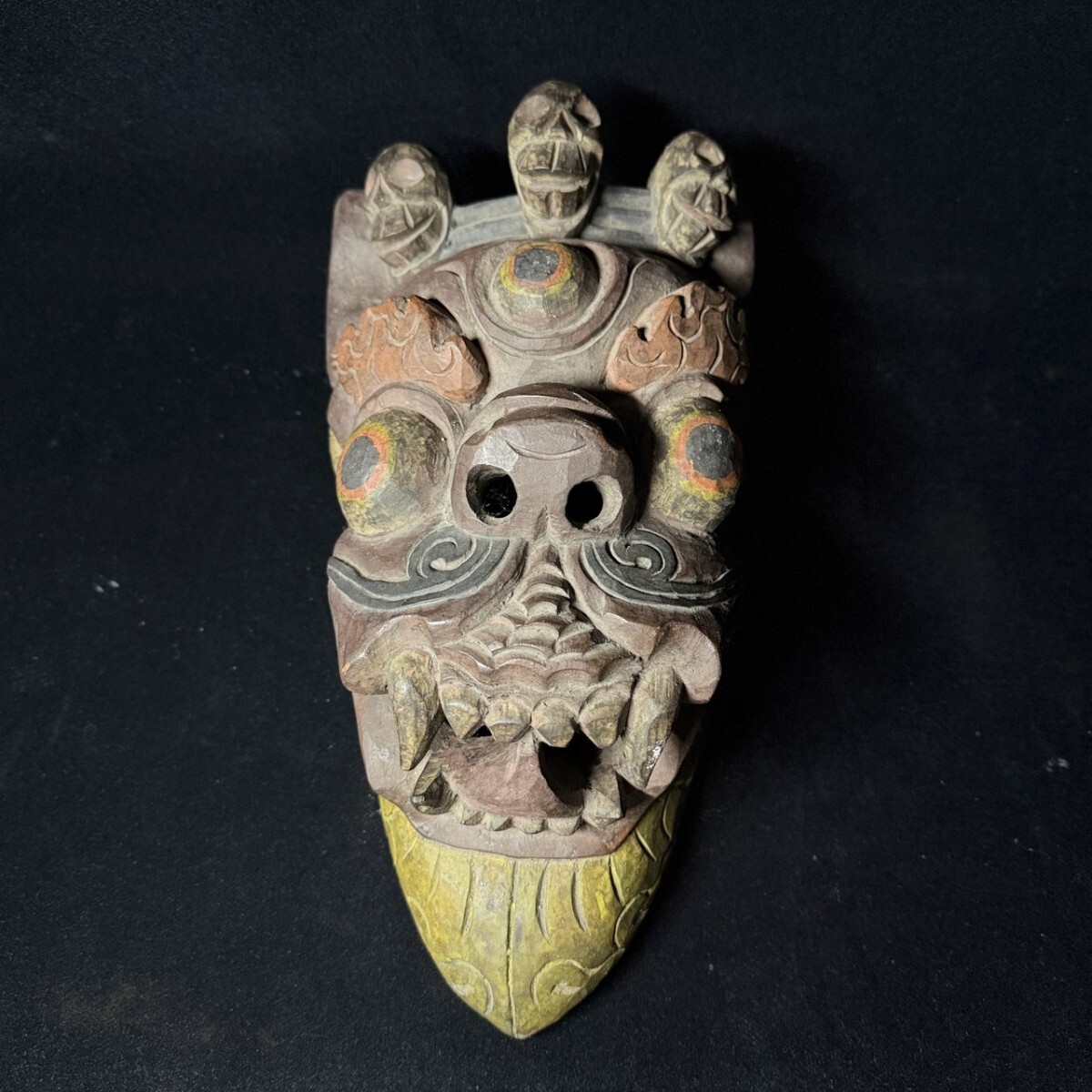 Yahoo!オークション - 木彫り マスク お面 仏教 死神閻魔仮面 壁掛け ...