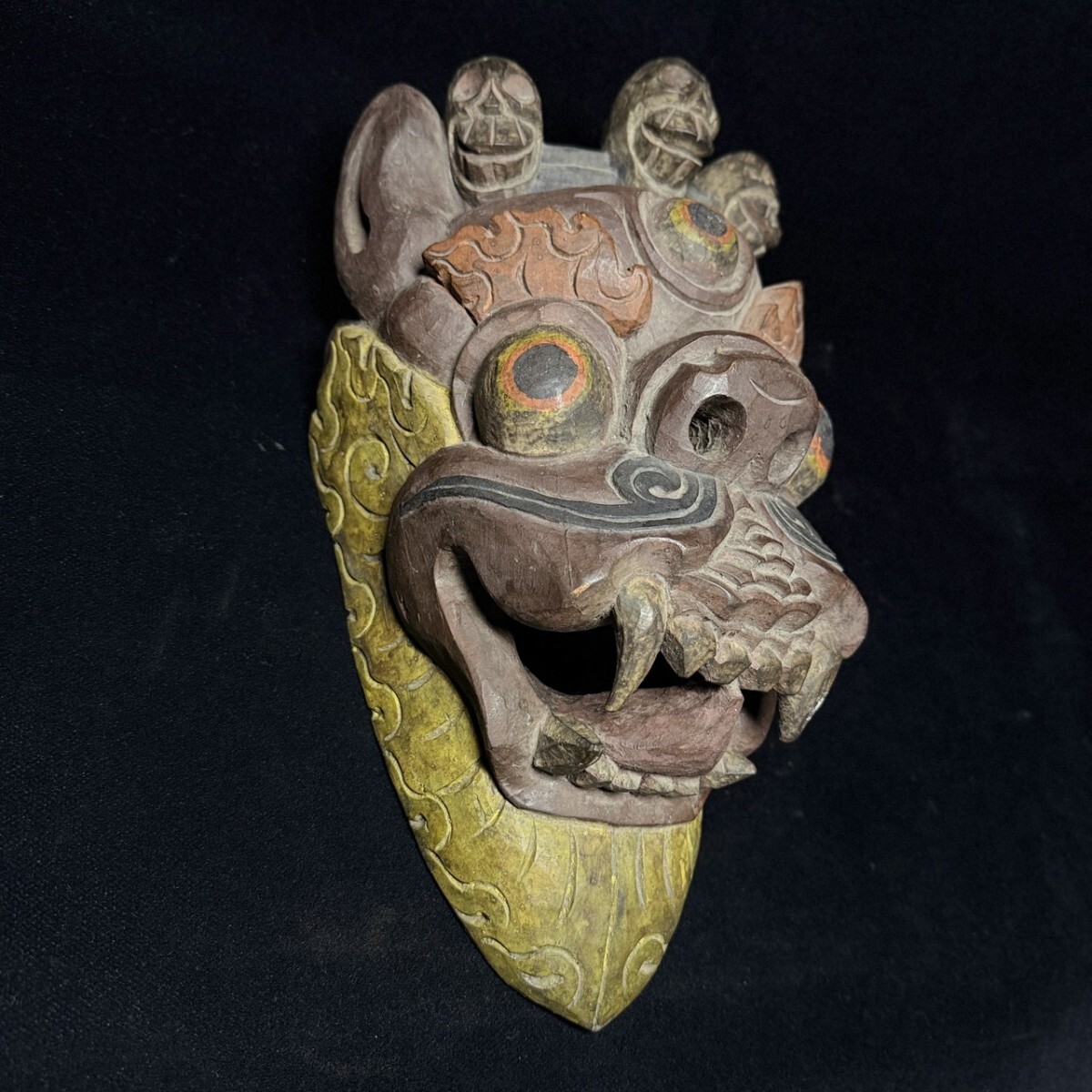 Yahoo!オークション - 木彫り マスク お面 仏教 死神閻魔仮面 壁掛け ...