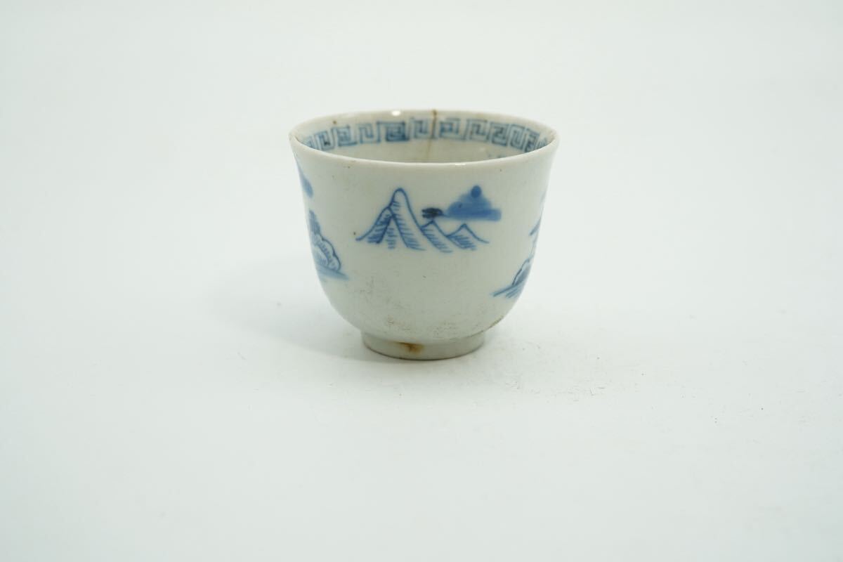 【樂淘letao】日本代購代標第一品牌－清代 清時代 山水文 5客揃 古染付 山水絵 盃セット 青花 染付 文人画 猪口 共箱付 清時代 染付 煎茶道具 煎茶器 煎茶碗