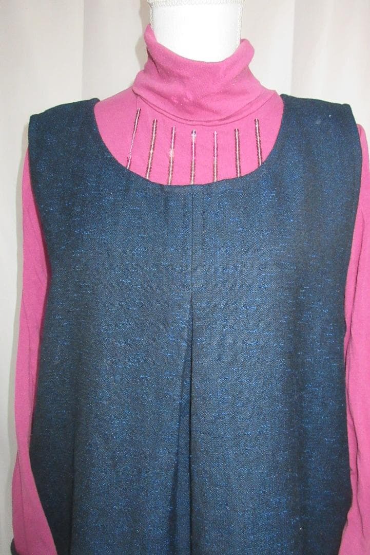 Yahoo!オークション - 着物リメイク 紺地 ウール ジャンパースカート M...