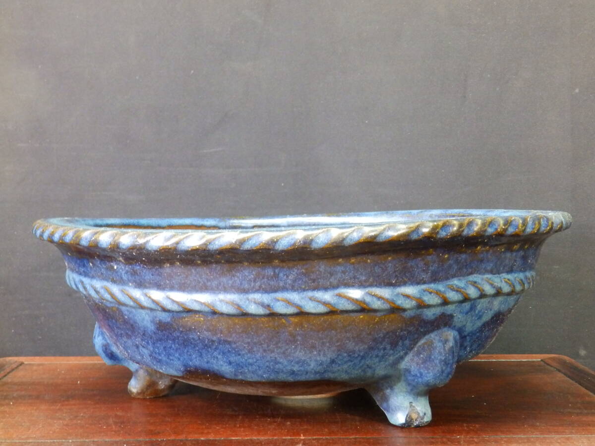 Yahoo!オークション - 盆栽日和 和鉢 【翠泉】 釉薬縄縁丸鉢 35㎝