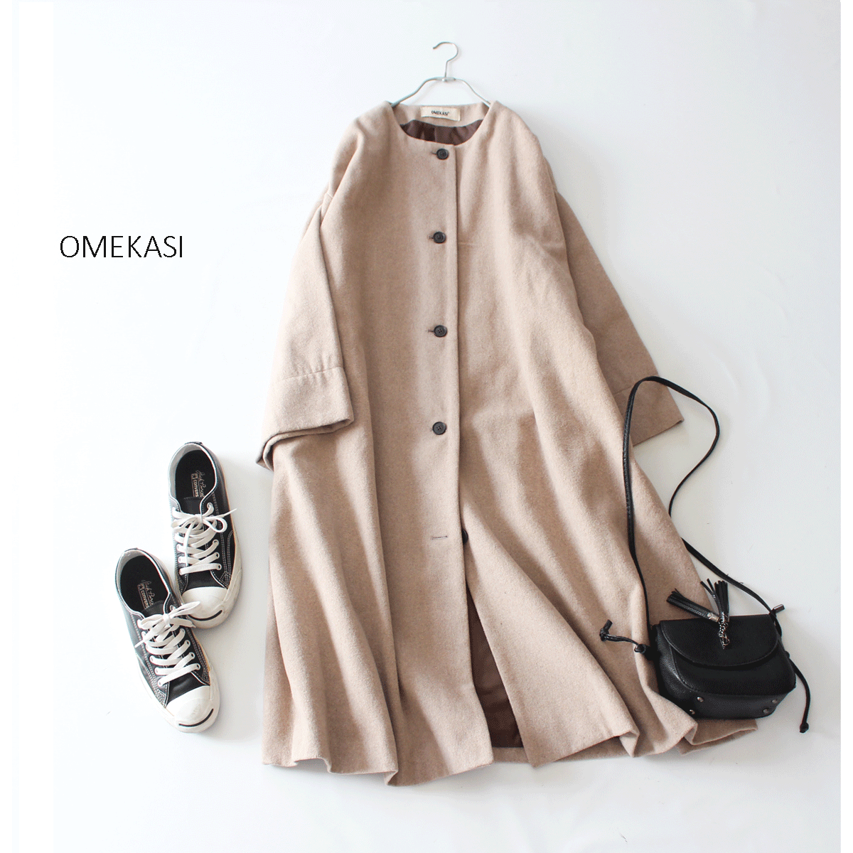 Yahoo!オークション - OMEKASIオメカシ ノーカラーAラインロングコート...
