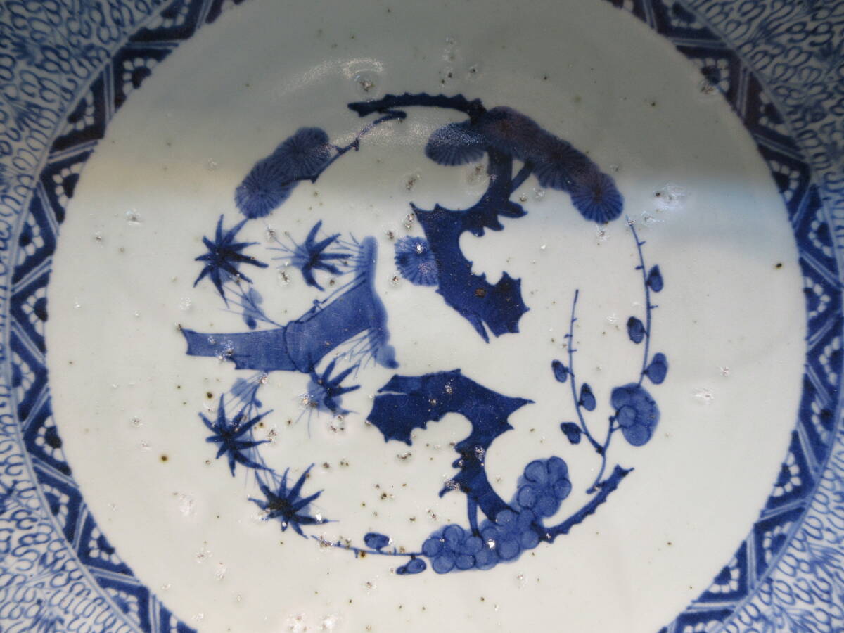 Yahoo!オークション - T3088 古伊万里 染付花微塵松竹梅文大皿 大...