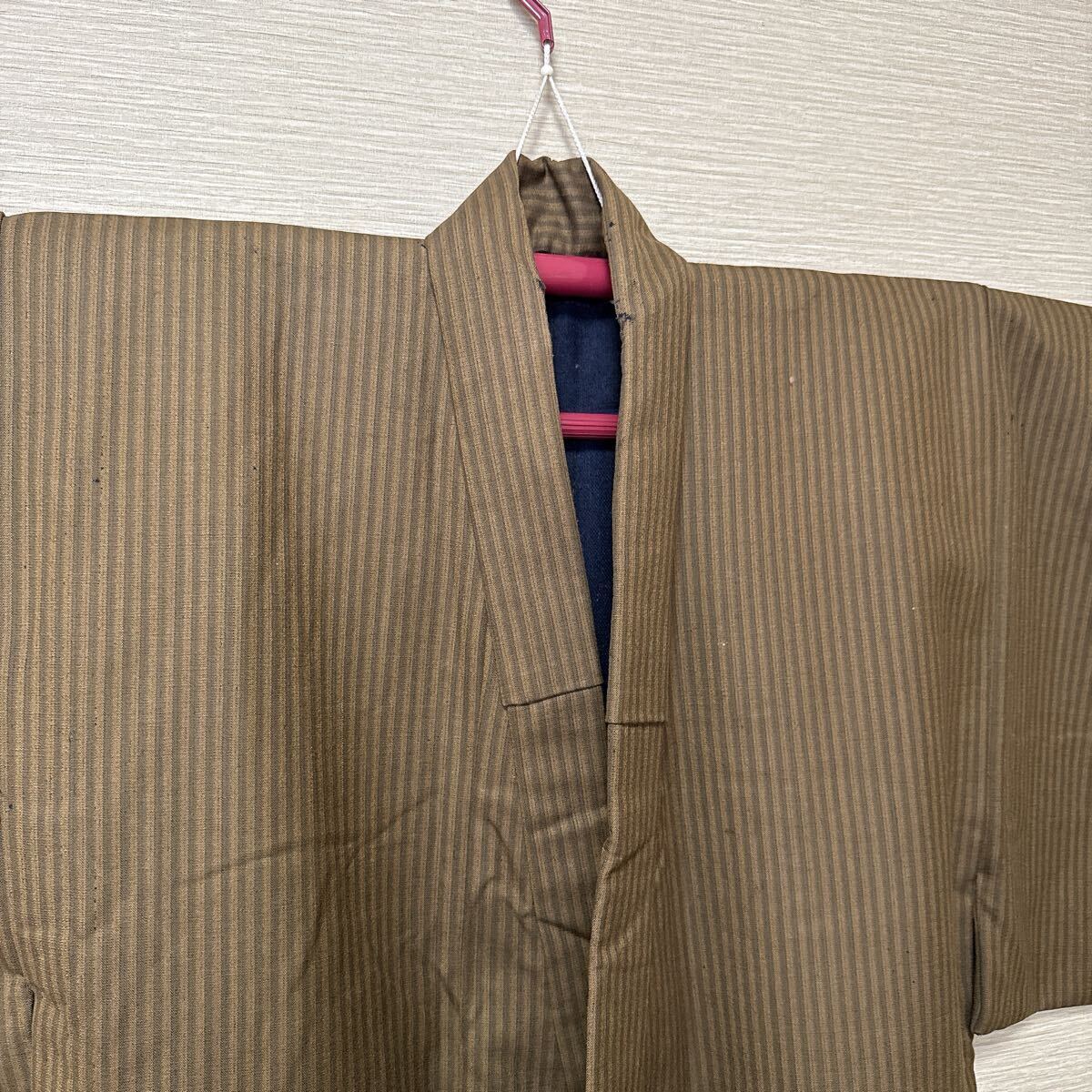 Yahoo!オークション - 【き677】男物 木綿 着物 茶系 縞模様 裏地付き ...