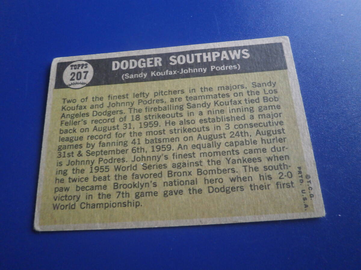 Yahoo!オークション - 1961 TOPPS ＃207 SANDY KOUFAX