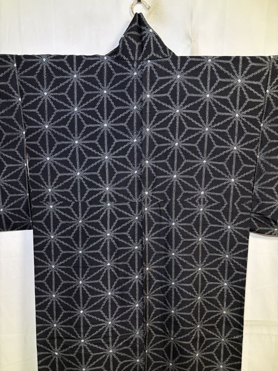 Yahoo!オークション - 紬 正絹 麻の葉 黒色 着物 和服 和装 リメイク ...