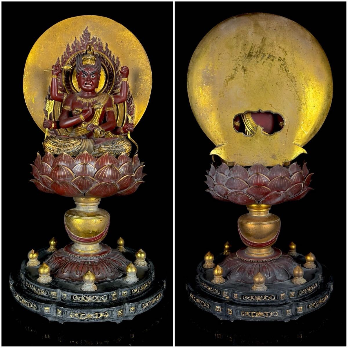 Yahoo!オークション - 仏教美術 木彫 彩色 愛染明王像 坐像 高さ52㎝