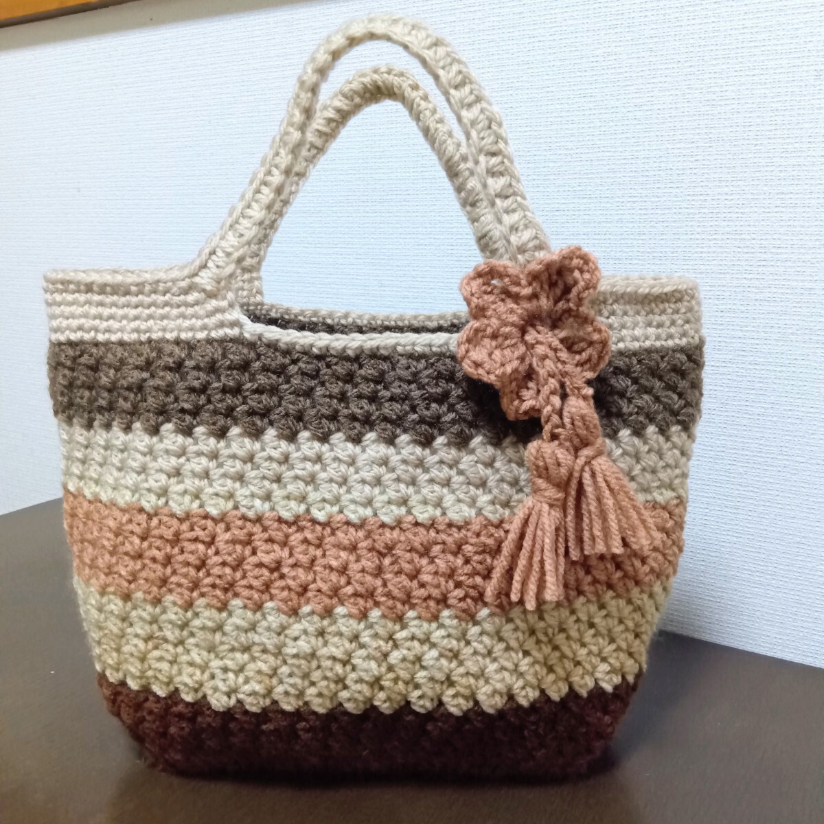 Yahoo!オークション - ハンドメイド 手編みバッグ ニットバッグ 06