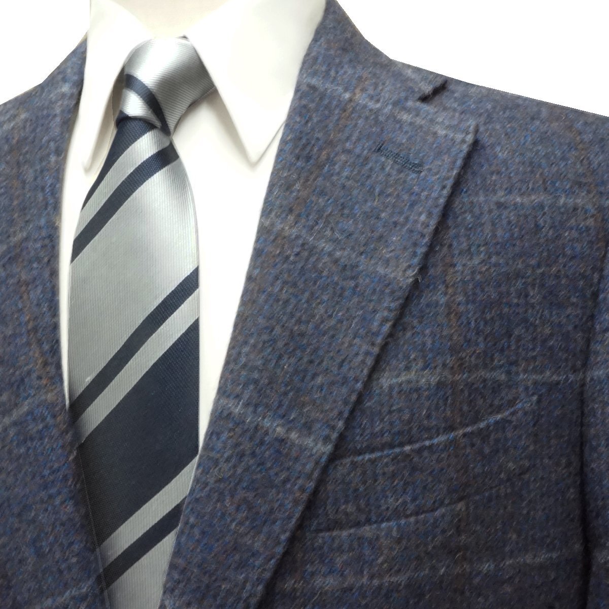 Yahoo!オークション - 【 秋冬ジャケット 】明るい紺地に茶とグレーの...