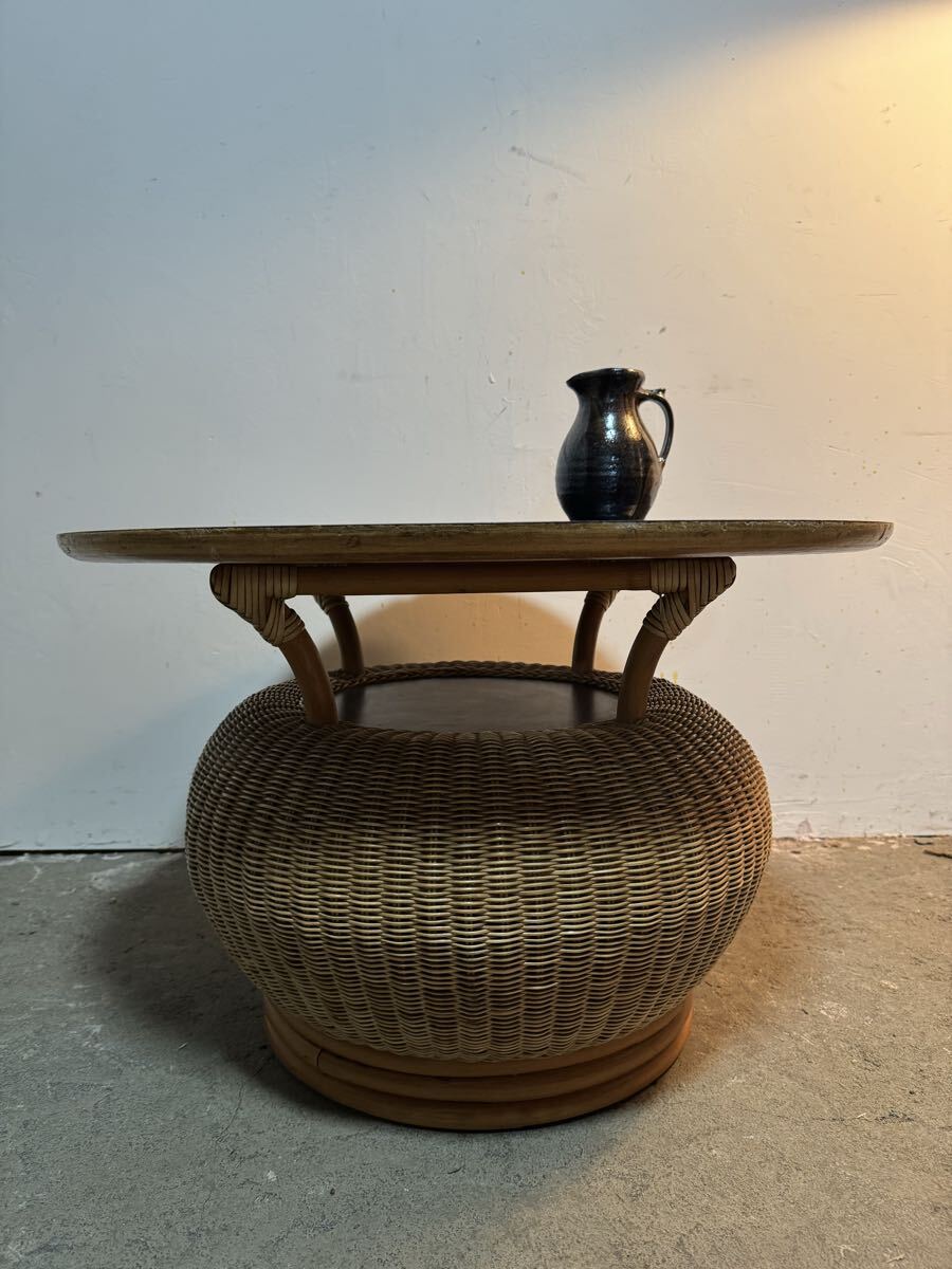 Yahoo!オークション - レトロ ラタン テーブル サイドテーブル ヴィン...