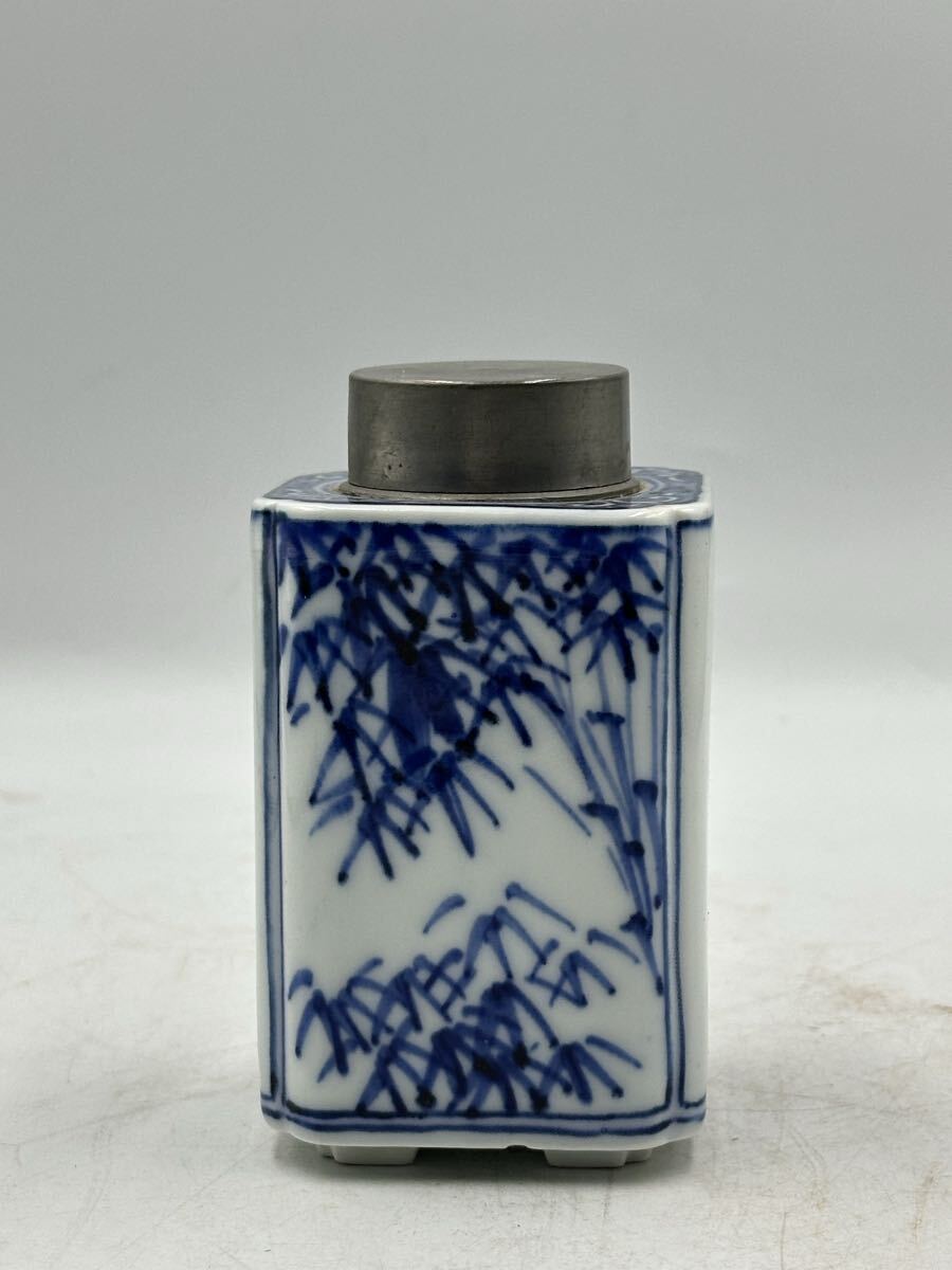 【樂淘letao】日本代購代標第一品牌－染付茶壺 茶入 茶道具 錫茶罐 茶道具 茶器 煎茶器 煎茶道具 在銘 中國古美術 時代物 唐物 箱付