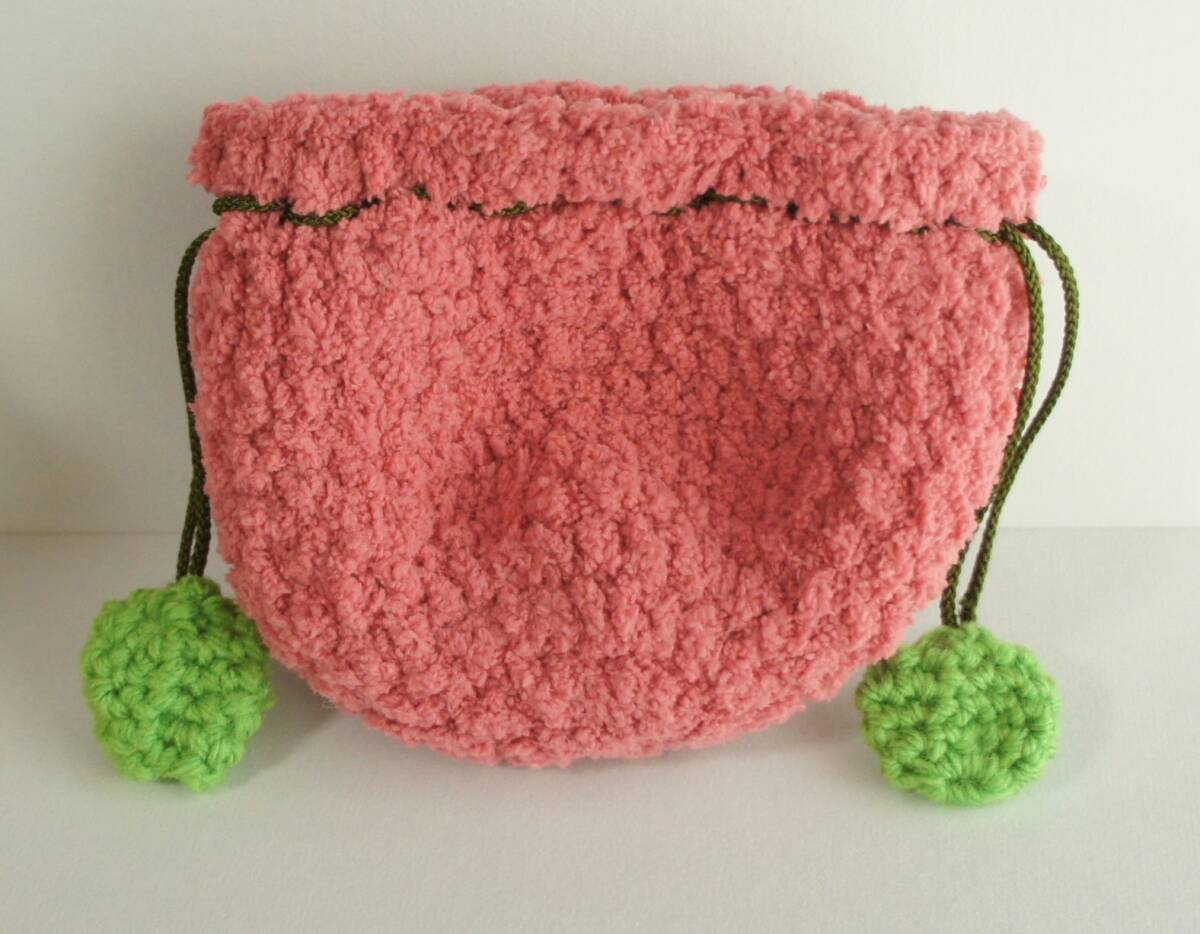 Yahoo!オークション - ハンドメイド 巾着 もも 桃 かぎ針編み 手編み ...