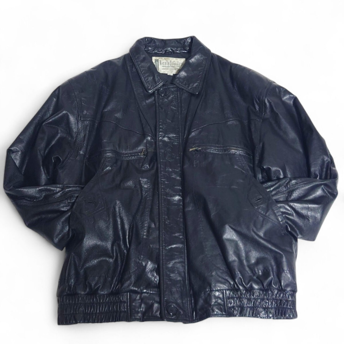 Yahoo!オークション - Vintage 90s ボンバージャケット 短丈 レザーブ...