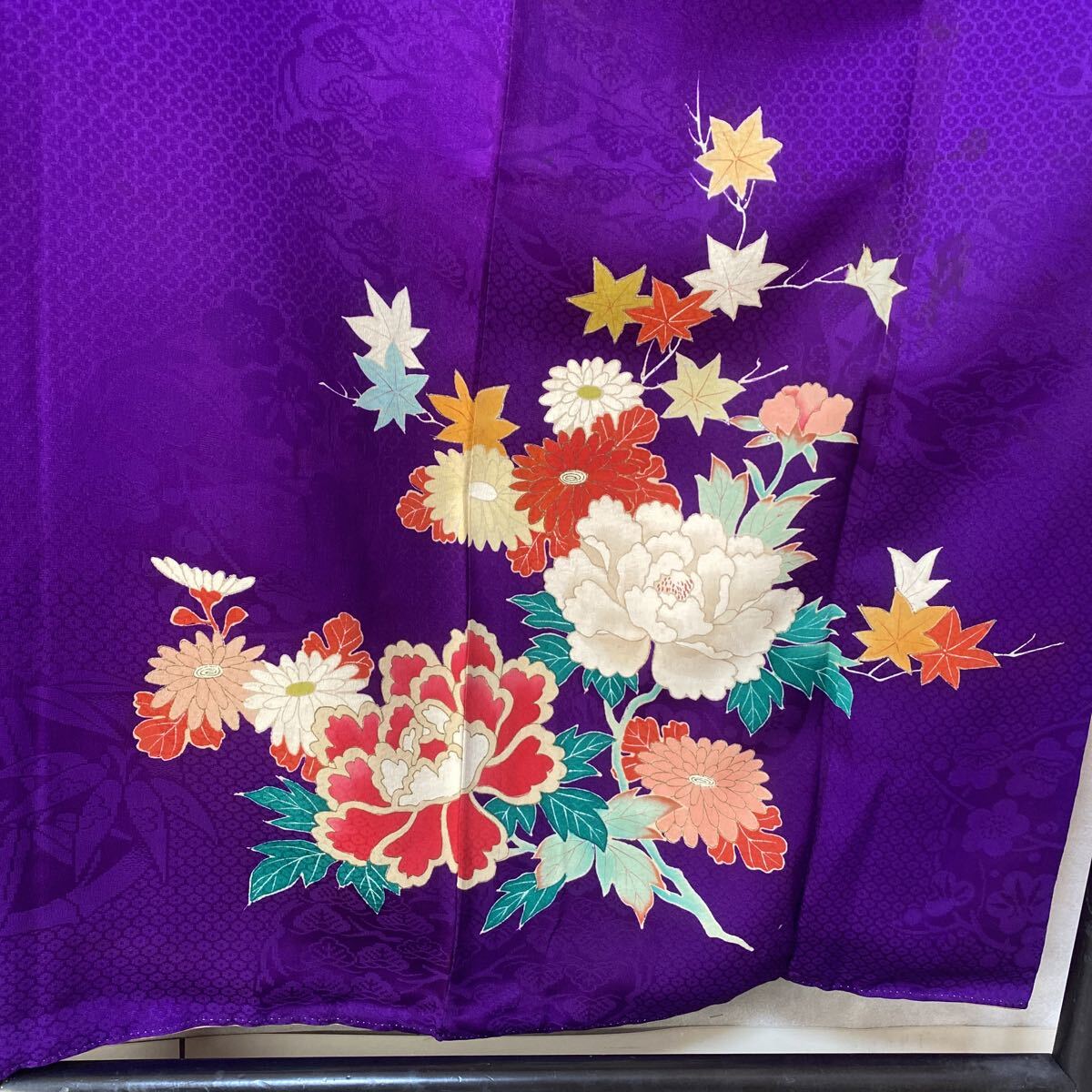 Yahoo!オークション - アンティーク 訪問着 紫 太鼓 花 銀 華やか 着物...