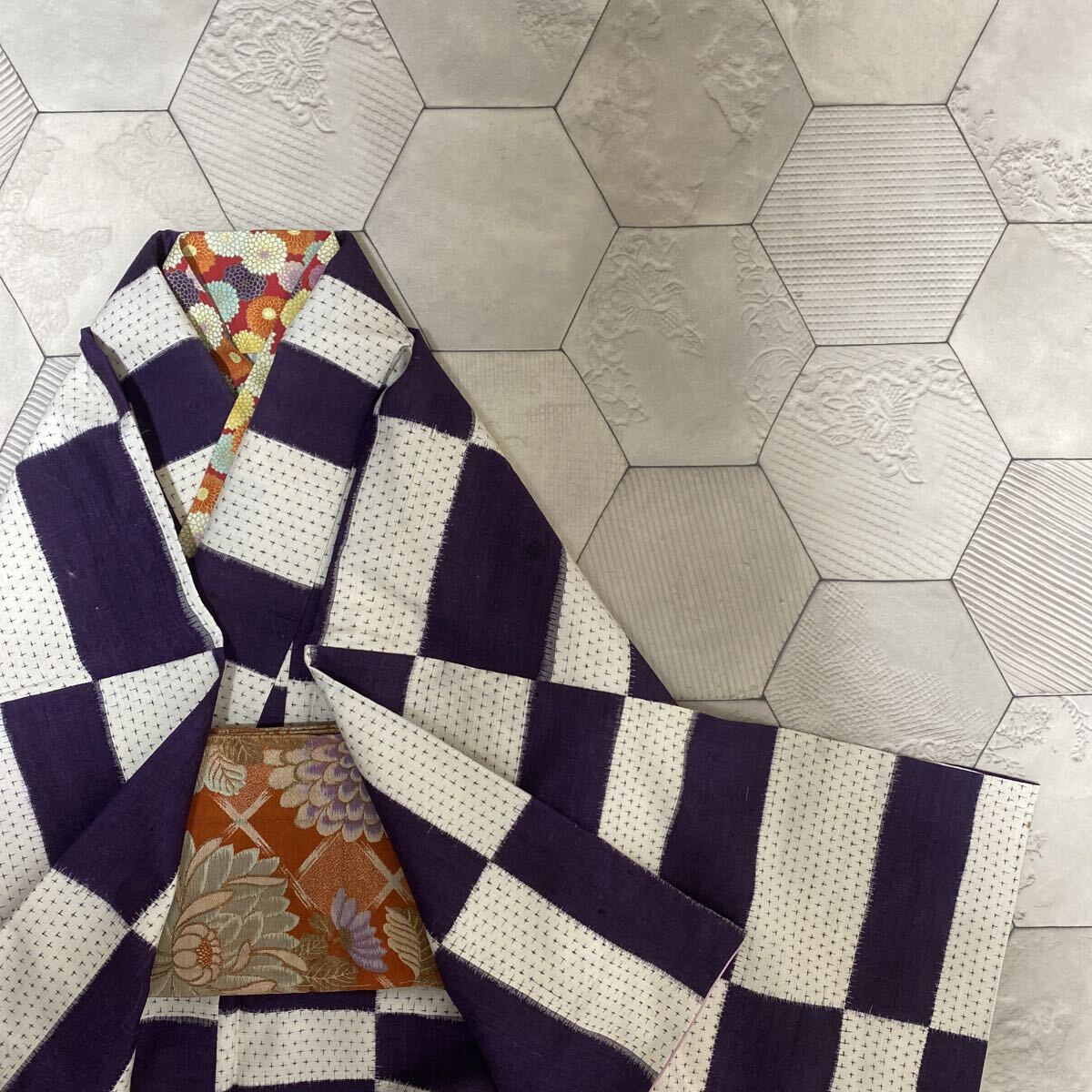 Yahoo!オークション - アンティーク 着物 正絹 白紫 昭和レトロ 大正ロ...