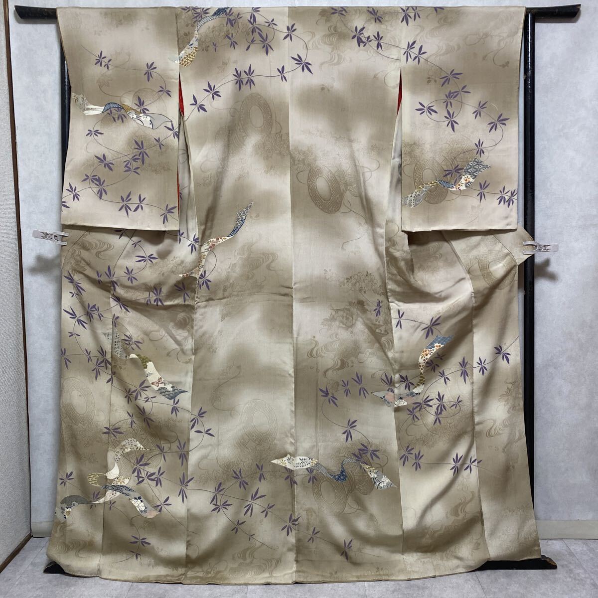 Yahoo!オークション - アンティーク 着物 白茶グラデーション 金銀 刺...