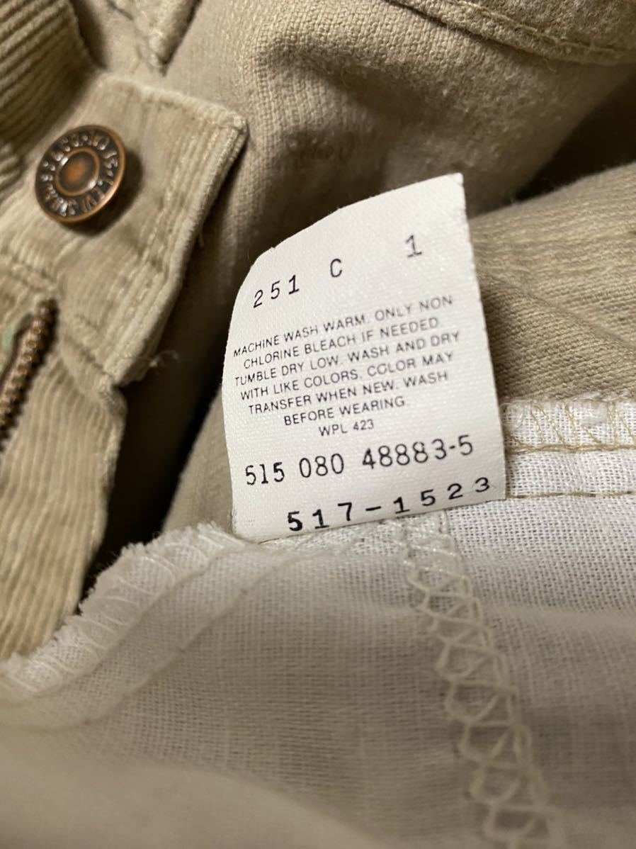 Levi’s 517 Cords W31/L30 MADE IN USA スタプレ リーバイス 白タグ ベージュ コーデュロイ 70s 80s Vintage 実寸W30/L29(W31 ...