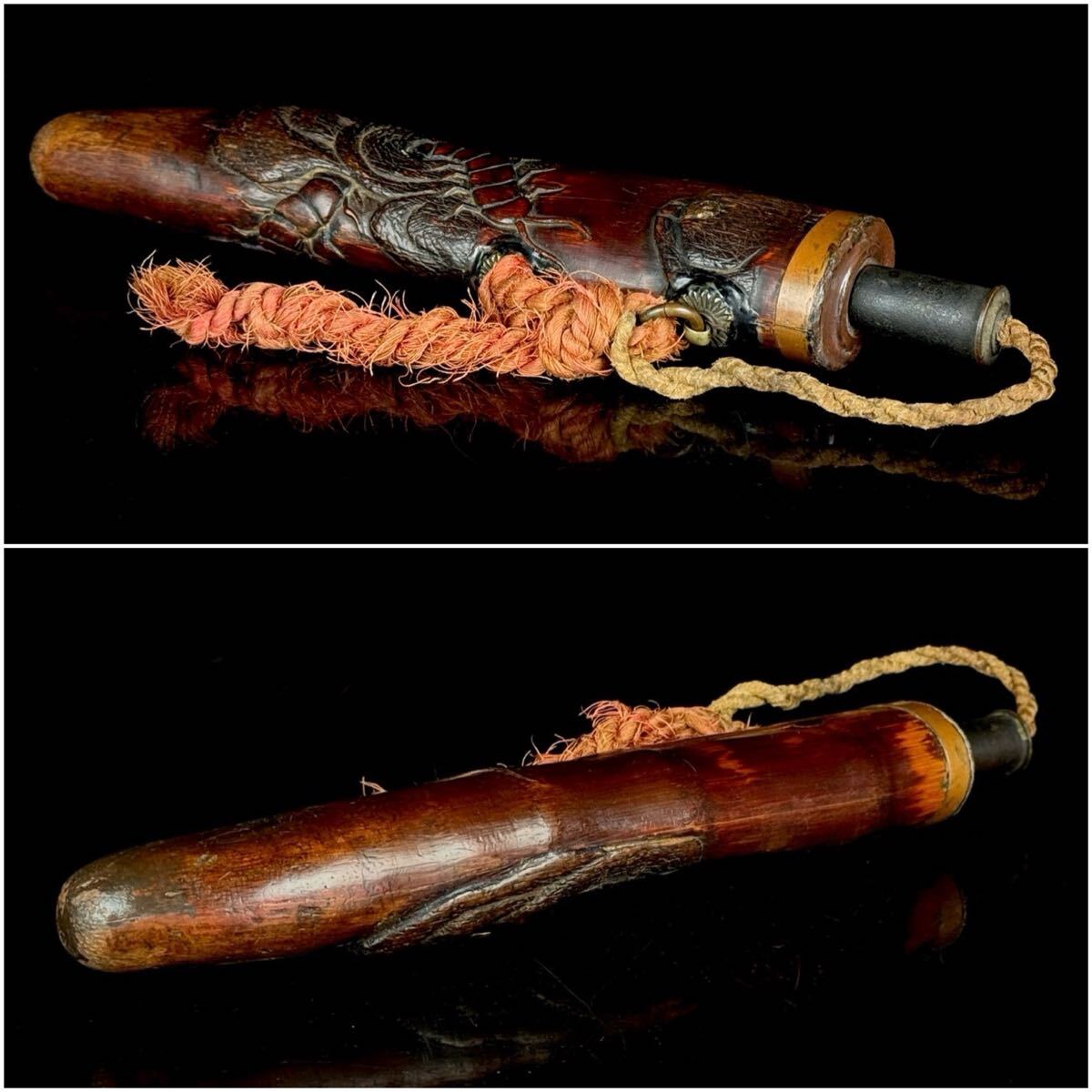 Yahoo!オークション - 時代武具 古竹製 百足図 火薬入 煙硝入 提物 根...