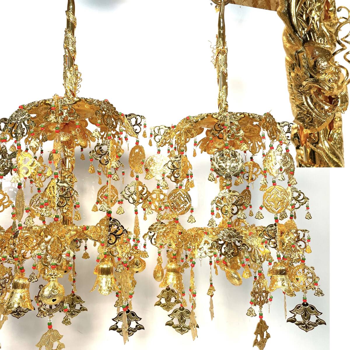 Yahoo!オークション - 極上 瓔珞 龍飾り 全長55cm 重さ約1.6kg ×2 笠...