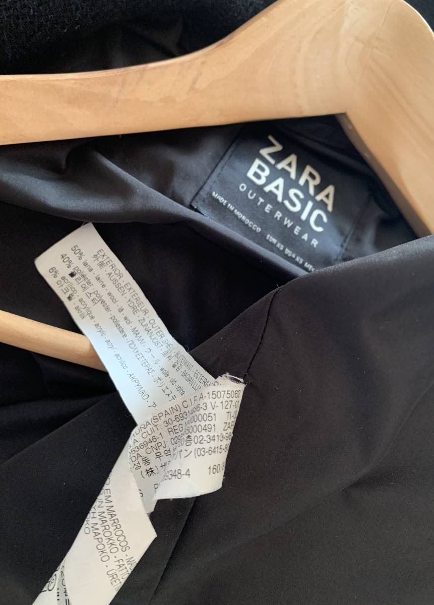 代購代標第一品牌－樂淘letao－/[ザラ ZARA ミドル丈 コート XS 黒 ウール混 スタンドカラー ドロップショルダー 洗濯済み]