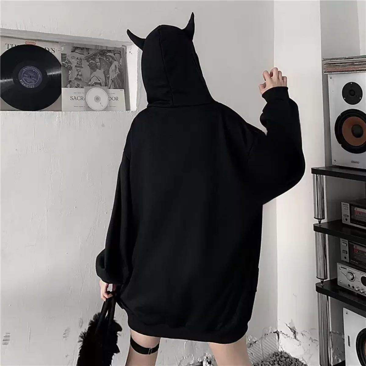 在庫わずか 】悪魔の角パーカー レディース トレンド オーバー 在庫わずか 】悪魔の角パーカー レディース トレンド オーバー