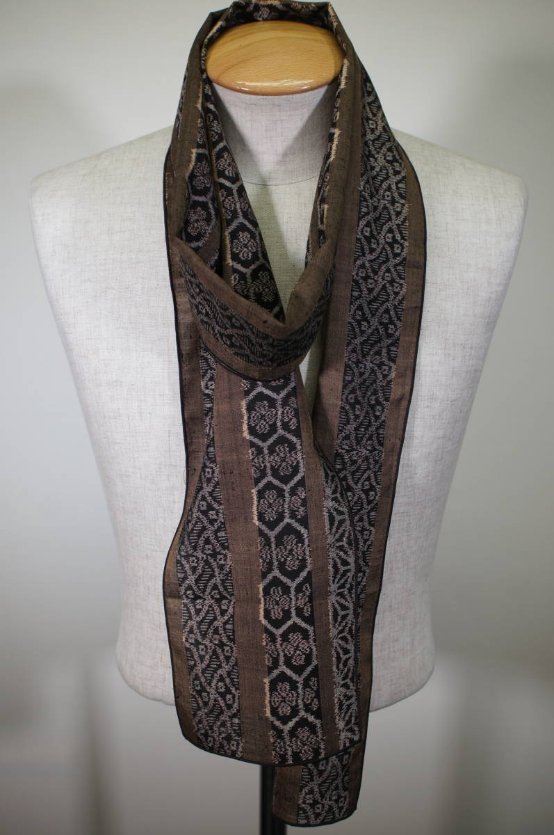 Yahoo!オークション - 【加寿利】大島紬 ストール 泥染茶系 186cm×15c...