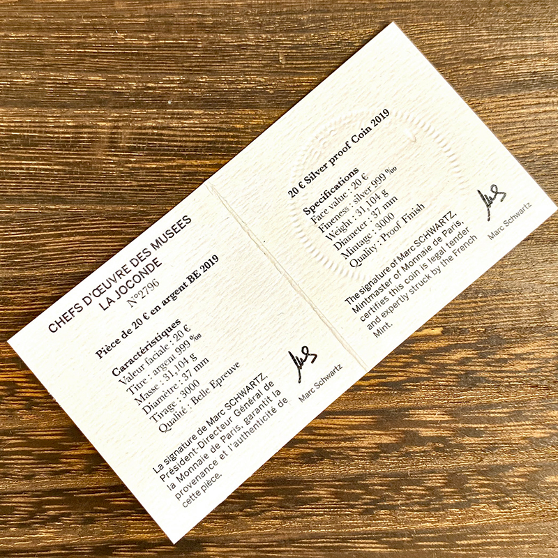 Yahoo!オークション - 【極厚銀貨】COA・BOX付 2019 フランス モナリザ...