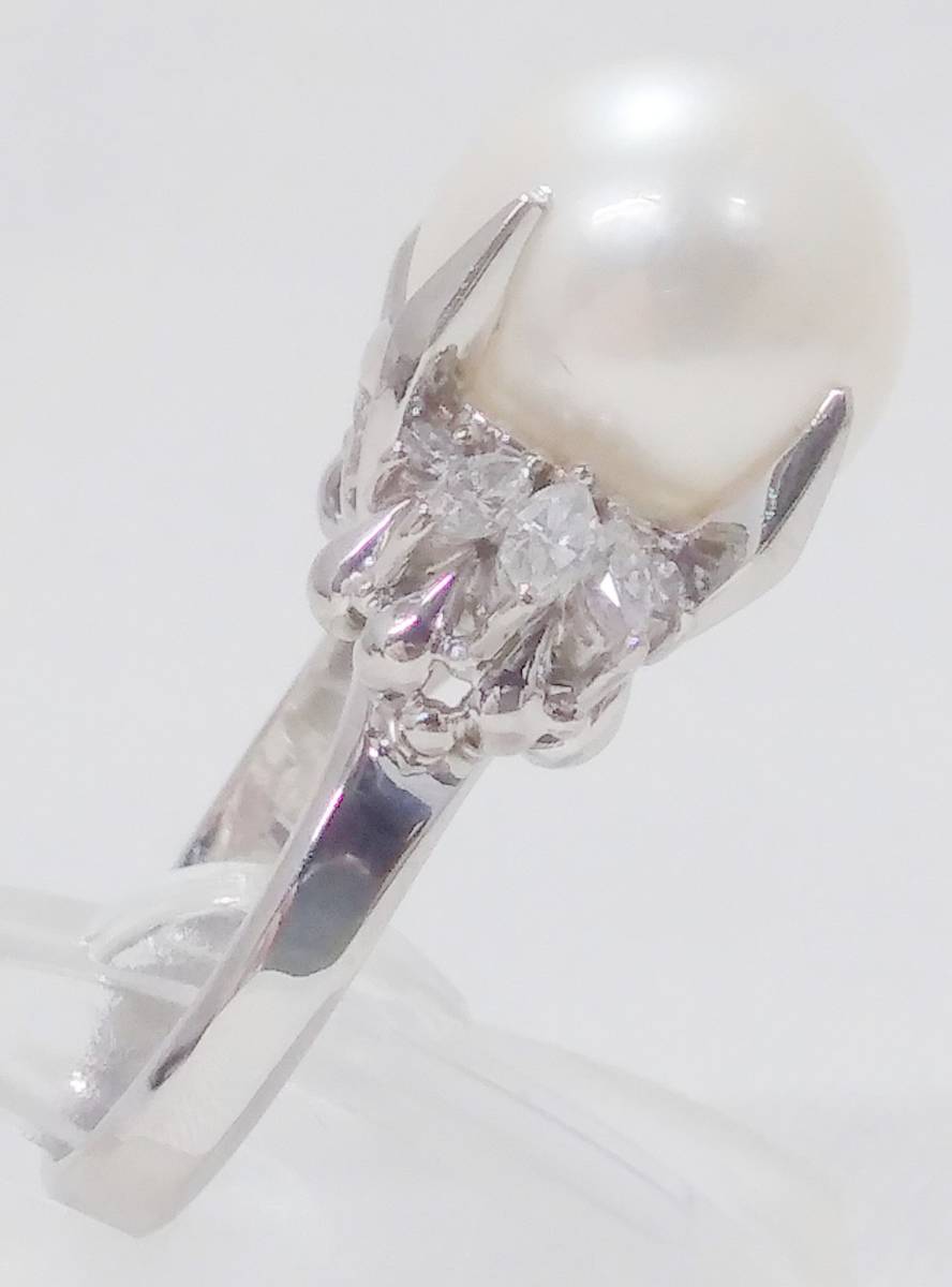 Yahoo!オークション - Pt900 ダイヤ0.37ct 10号 リング パール風石 8.9...