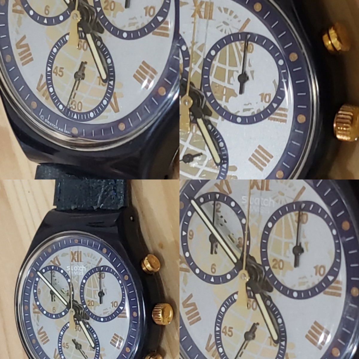 swatch 1991 クロノグラフ 革バンド 当時物 ヴィンテージ swatch 1991 クロノグラフ 革バンド 当時物 ヴィンテージ