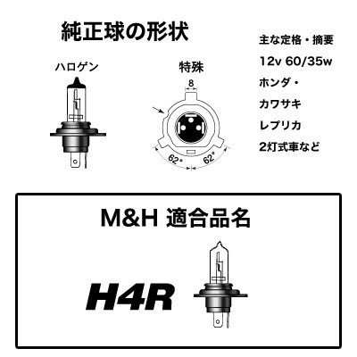 Yahoo!オークション - M&Hマツシマ H4R バイク用ヘッドライト 12V60/55...