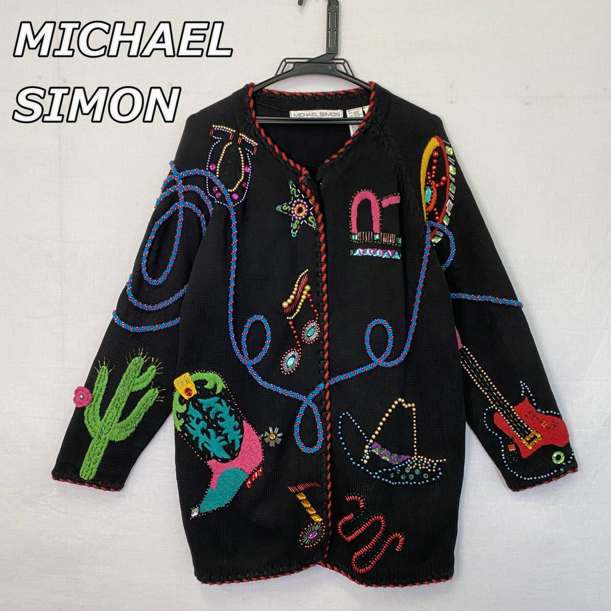 MICHAEL SIMON】 マイケル サイモン ビーズ 刺繍 ノーカラー MICHAEL SIMON】 マイケル サイモン ビーズ 刺繍 ノーカラー