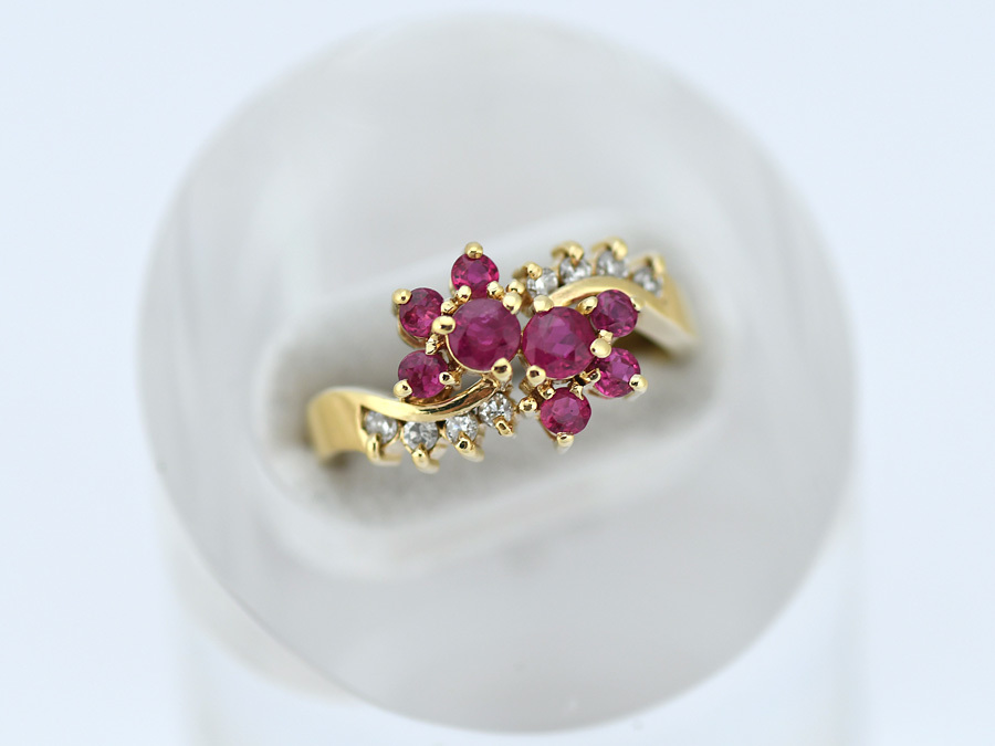 Yahoo!オークション - K18YG ファッションリング ルビー 0.81ct ダイヤ...