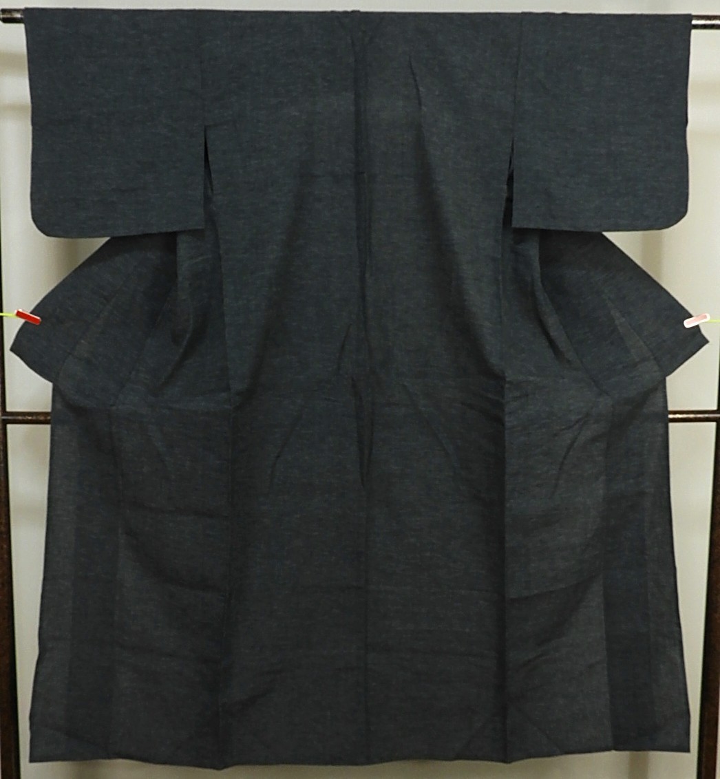 Yahoo!オークション - Q64 材質不明 単衣 着物 深緑系 材料用 身丈148c...