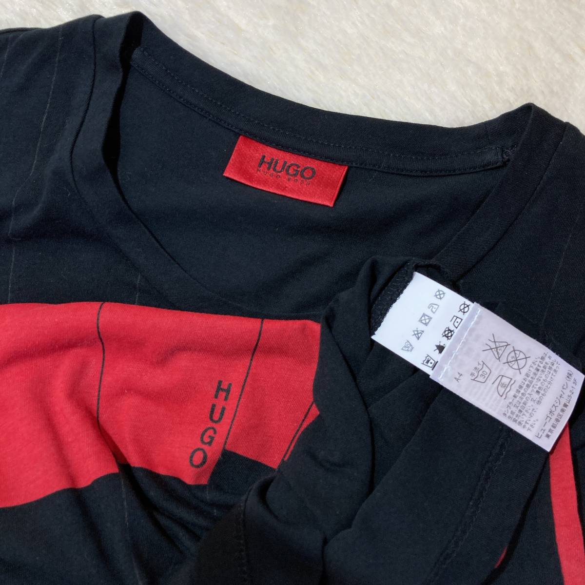 Yahoo!オークション - V254 HUGOヒューゴボス 黒 赤アートプリント 長...