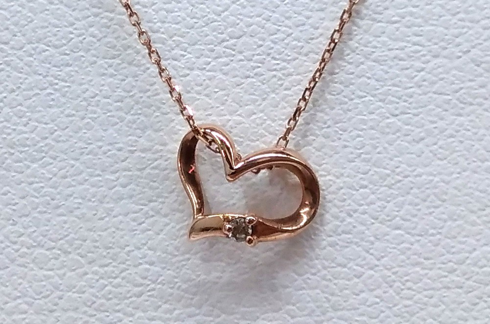 Yahoo!オークション - K10PG ダイヤモンド0.01ct ハートモチーフ ネッ...