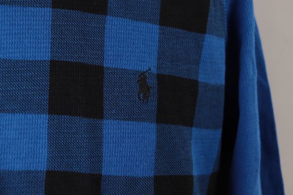 Yahoo!オークション - r185 ポロ ラルフローレン L 青黒 ブロックチェ...