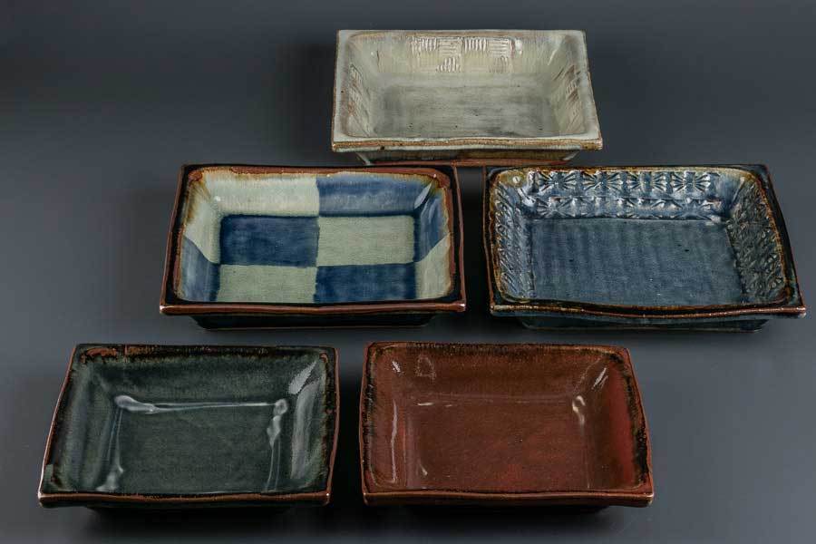 Yahoo!オークション - 【真】益子焼 民芸 民陶 角皿 5客 9093