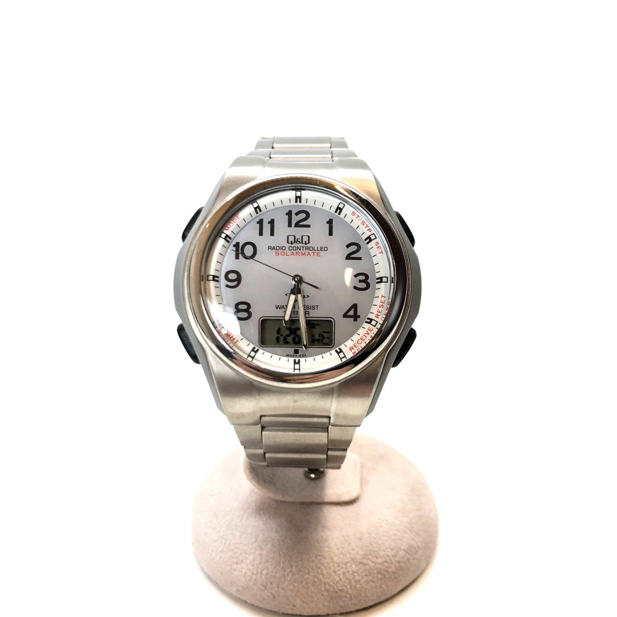 1円スタート！！ 【中古美品】 CITIZEN シチズン Q&Q UP08 ソーラー電波時計 白文字盤 メンズ