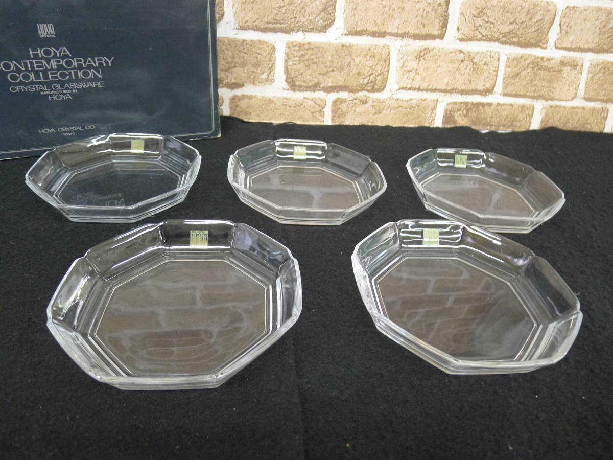 Yahoo!オークション - A113 HOYA 保谷クリスタル ガラス小皿 5枚 八角...