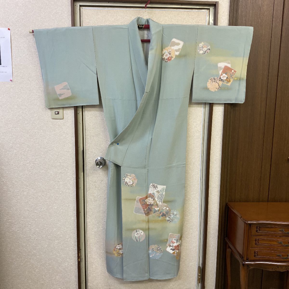 訪問着】1ッ紋付き訪問着 薄萌葱色 しつけ付き未使用品 4E-028 訪問着】1ッ紋付き訪問着 薄萌葱色 しつけ付き未使用品 4E-028