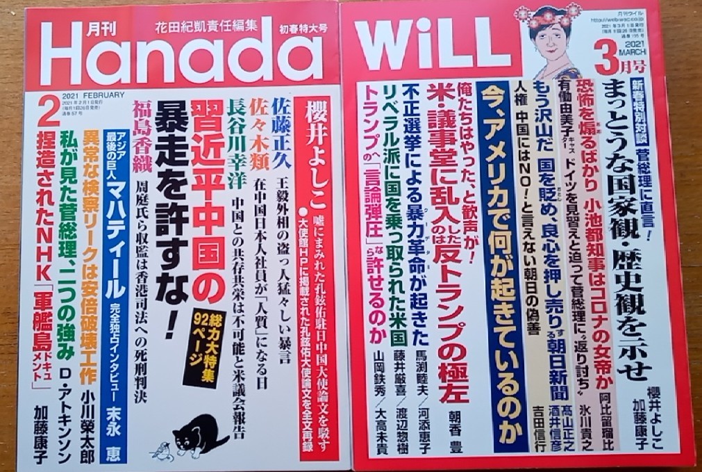 月刊Hanada2021年2月号＆月刊WiLL2021年3月号 2冊セット(その他)｜売買されたオークション情報、yahooの商品情報をアーカイブ公開 - オークファン（aucfan.com）