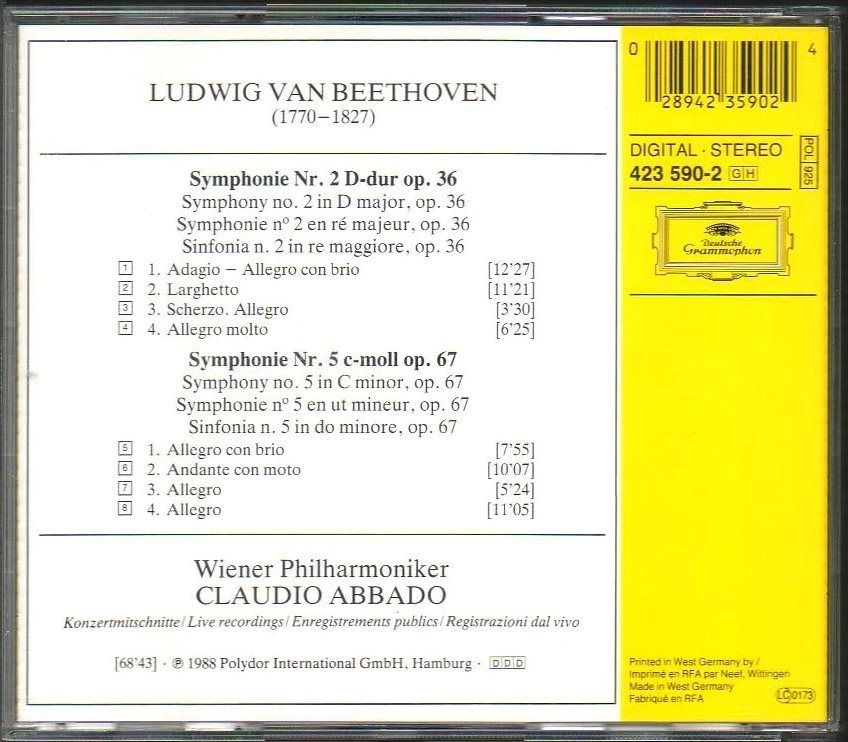 Yahoo!オークション - 423 590（1CD）アバドVPO／ベートーヴェン交響曲...