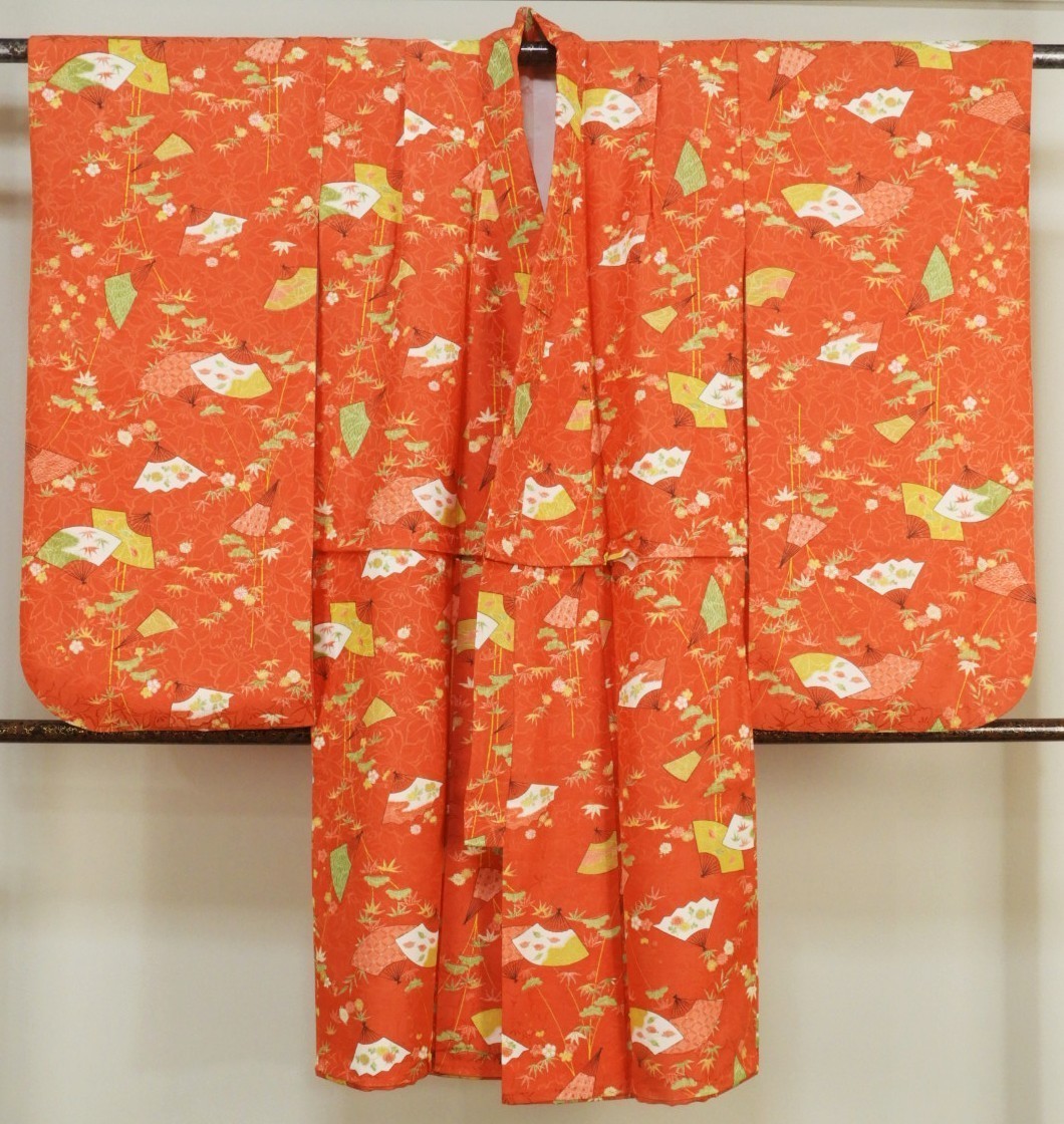 Yahoo!オークション - N146 化繊 女児着物 襦袢セット 扇柄 身丈112cm