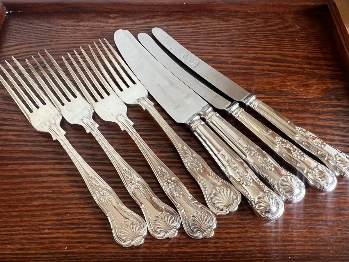 イギリスビンテージ キングスパターン 銀メッキ製テーブルナイフ フォーク 8本セット /491-4(ディナーセット)｜売買されたオークション情報、yahooの商品情報をアーカイブ公開 ...