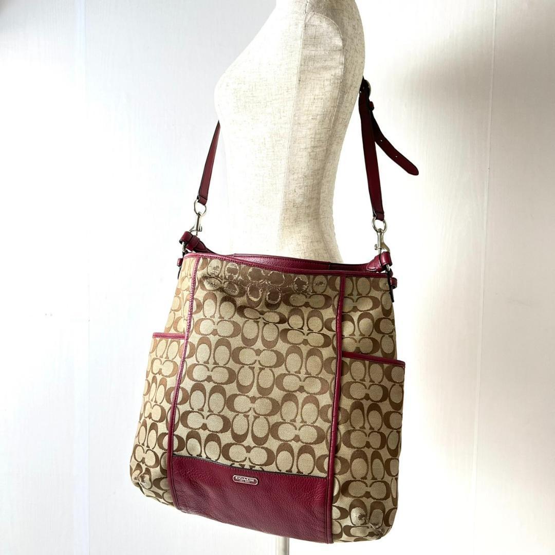Yahoo!オークション - 220630 COACH キャンバス×レザー ショルダーバ...