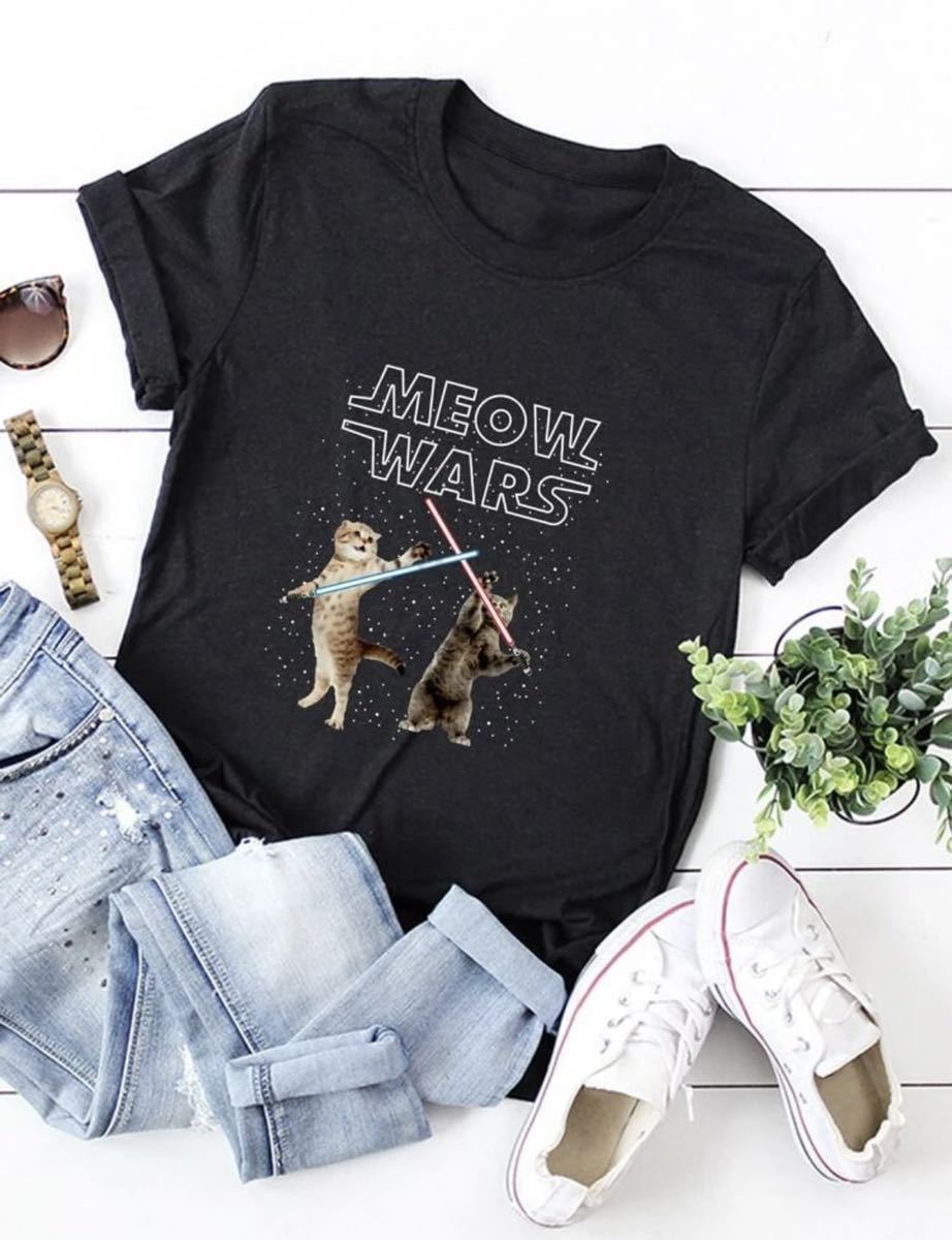 Yahoo!オークション - スターウォーズ パロディ tシャツ 猫 meow wars ...