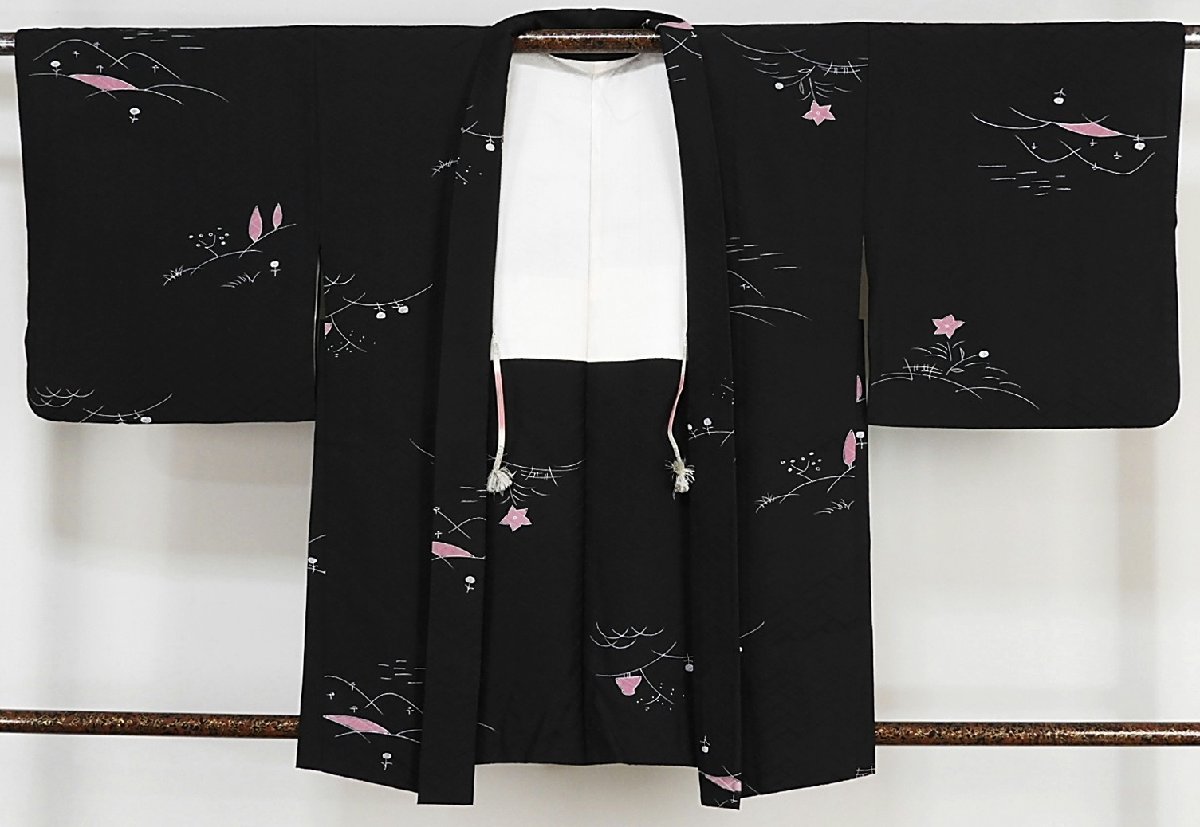 Yahoo!オークション - Z71 材質不明 羽織 黒地風景柄 身丈79cm